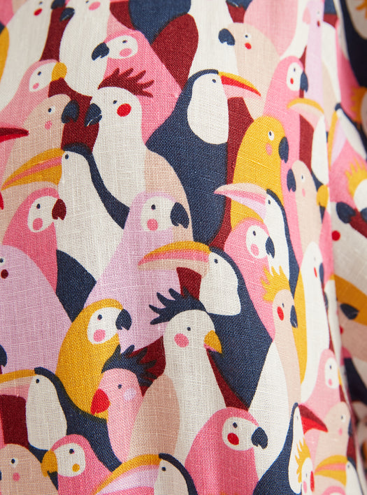 100% Linen Parrot Print V Neck Dress – Store WF