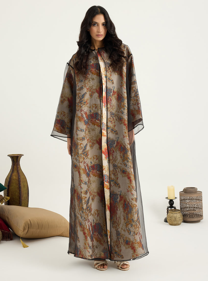 Two-Piece Double Layer Orange jaquarde Organze Abaya – Store WF