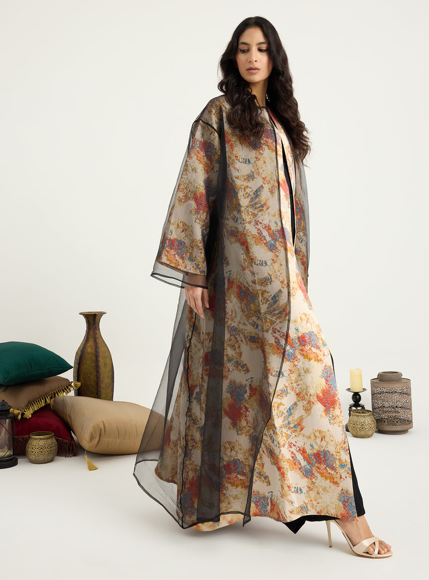 Two-Piece Double Layer Orange jaquarde Organze Abaya – Store WF