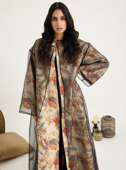 Two-Piece Double Layer Orange jaquarde Organze Abaya – Store WF
