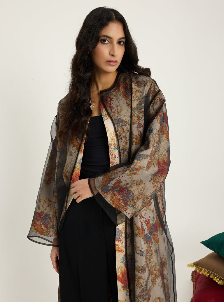 Two-Piece Double Layer Orange jaquarde Organze Abaya – Store WF